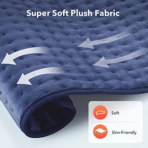 Heating Pad, Toberto Electric Heating pad for Back Pain Relief Muscle Cramps Ultra Soft 12"x24" Large Heated Pad with 6 Heat Settings 4 Timer Auto Shut Off Navy Blue