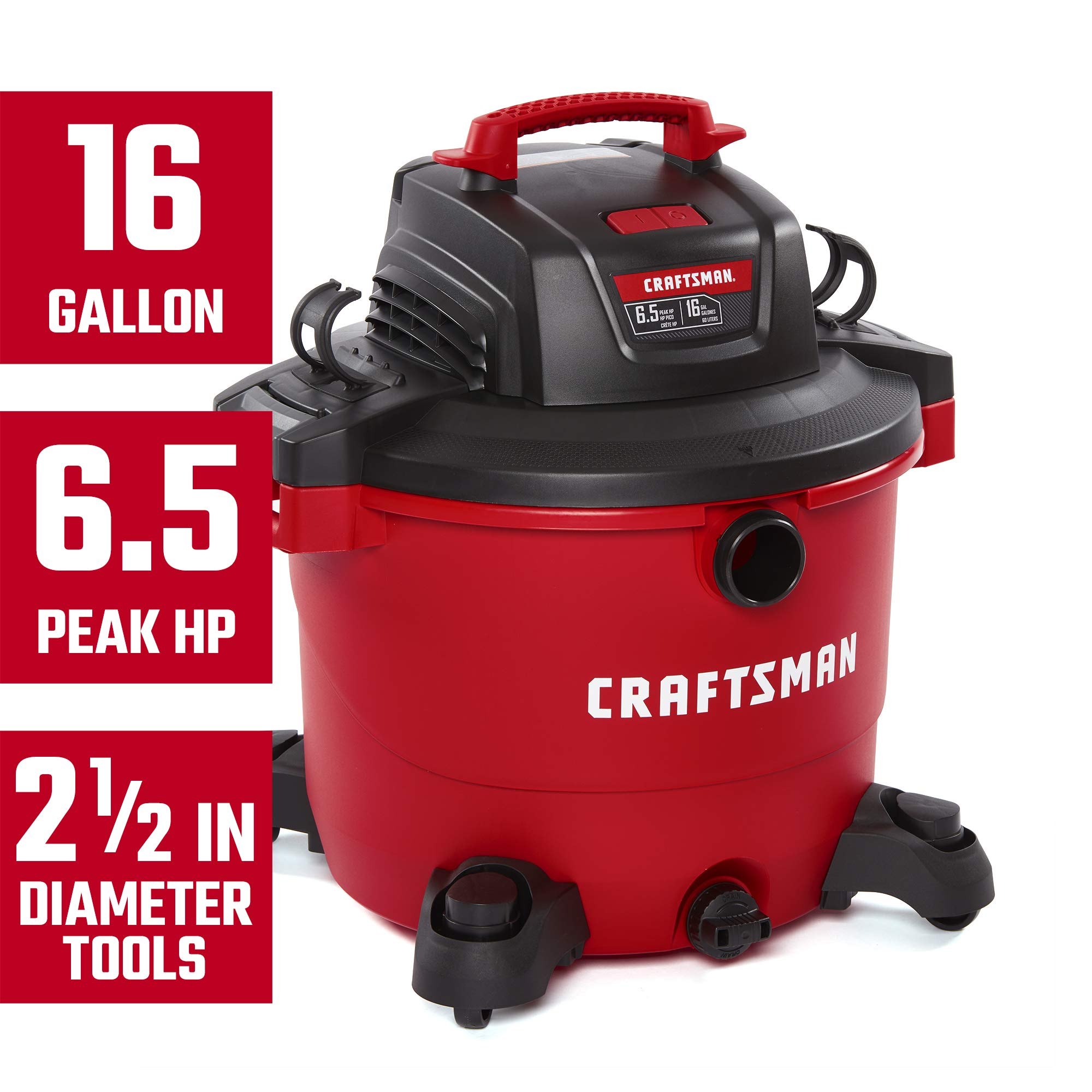 Craftsman CMXEVBE17595 16 Gallon 6.5 Peak HP Wet/Dry Vac, Heavy-Duty Shop Vacuum with Attachments and Additional General Purpose Filter