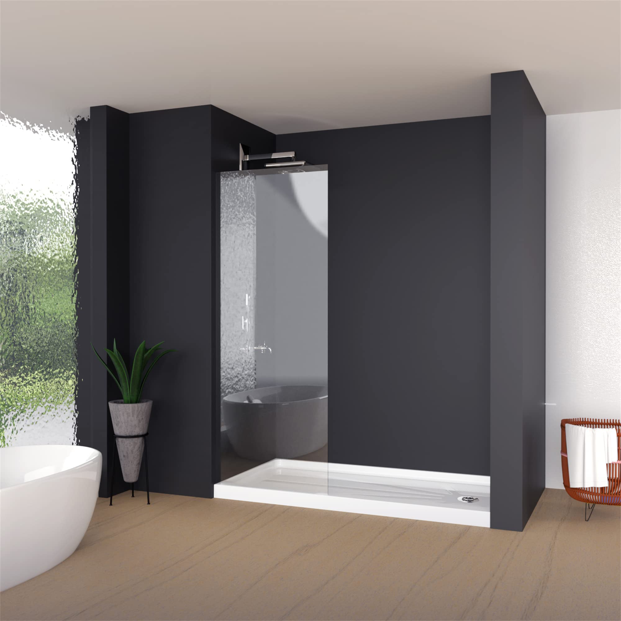 CKB 60 in. L x 30 in. W Right Drain Shower Base, Single Threshold Shower Pan with Slip Resistant Textured Surface, White