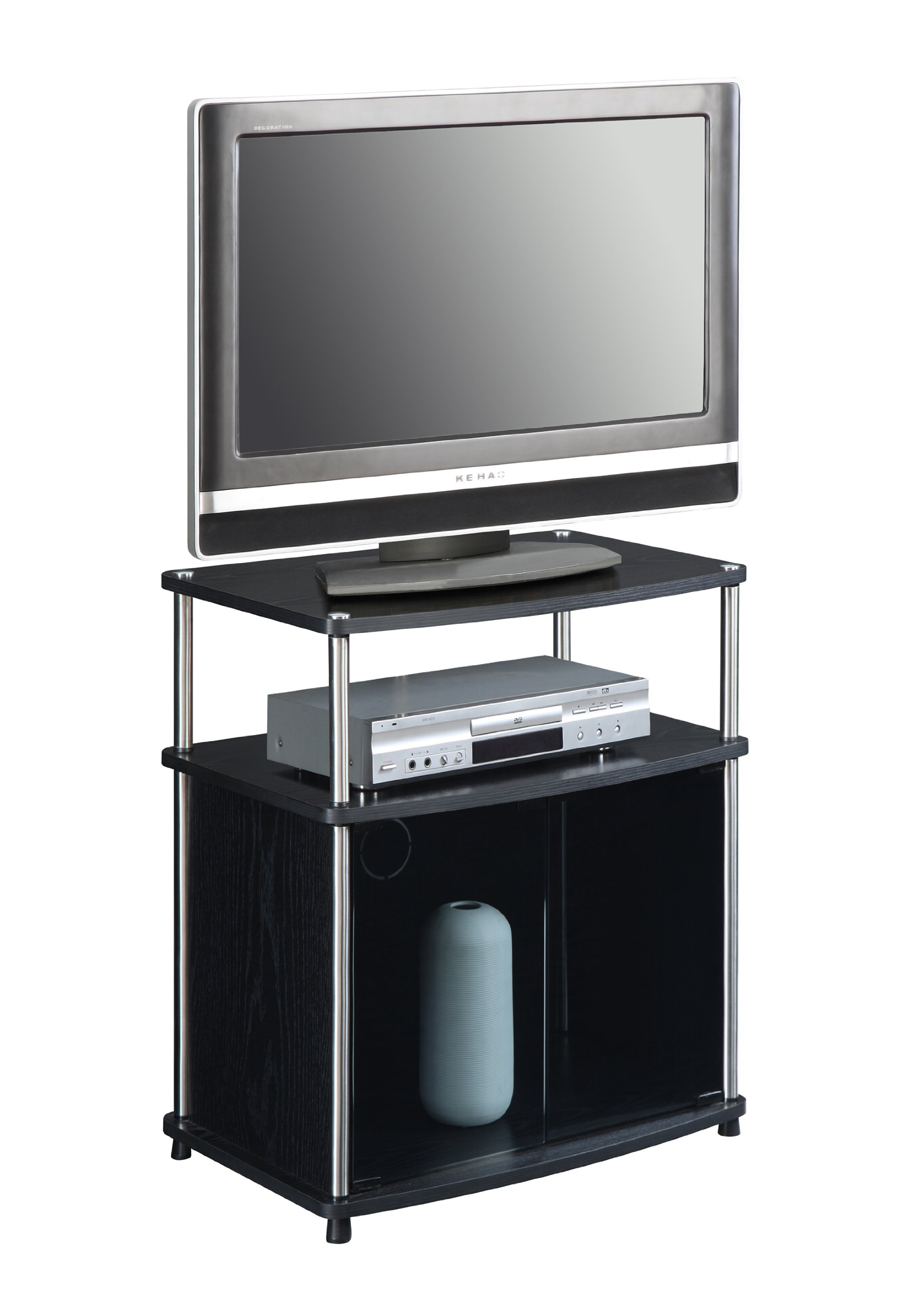 Convenience Concepts Designs2Go TV Stand with Black Glass Cabinet, Black, 23.75"L x 15.75"W x 26.75"H