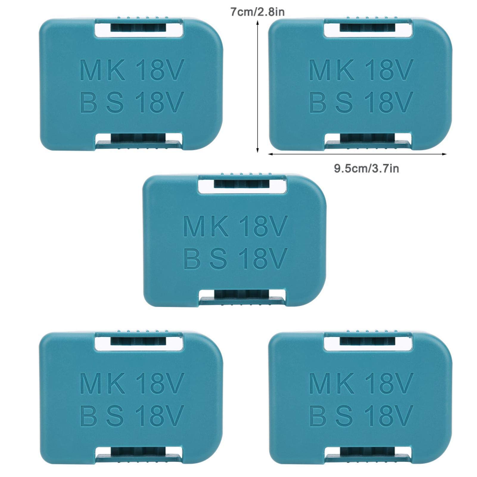 Bindpo Battery Rack, 5Pcs Battery Wall Mount Storage Shelf Rack, Battery Holder Compatible for Makita 18V/for Bosch 18V Batteries, Shelf Bracket Belt Slot(Cyan)