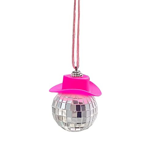 Cute Disco Ball Car Accessories,Pink Cowgirl Hat Disco Ball Car Mirrior Ornament,Car Mirror Hanging Accessories,Disco Ball Car Rearview Mirror Pendant,Car Decoration Hanging Ornament, Disco Car Charm