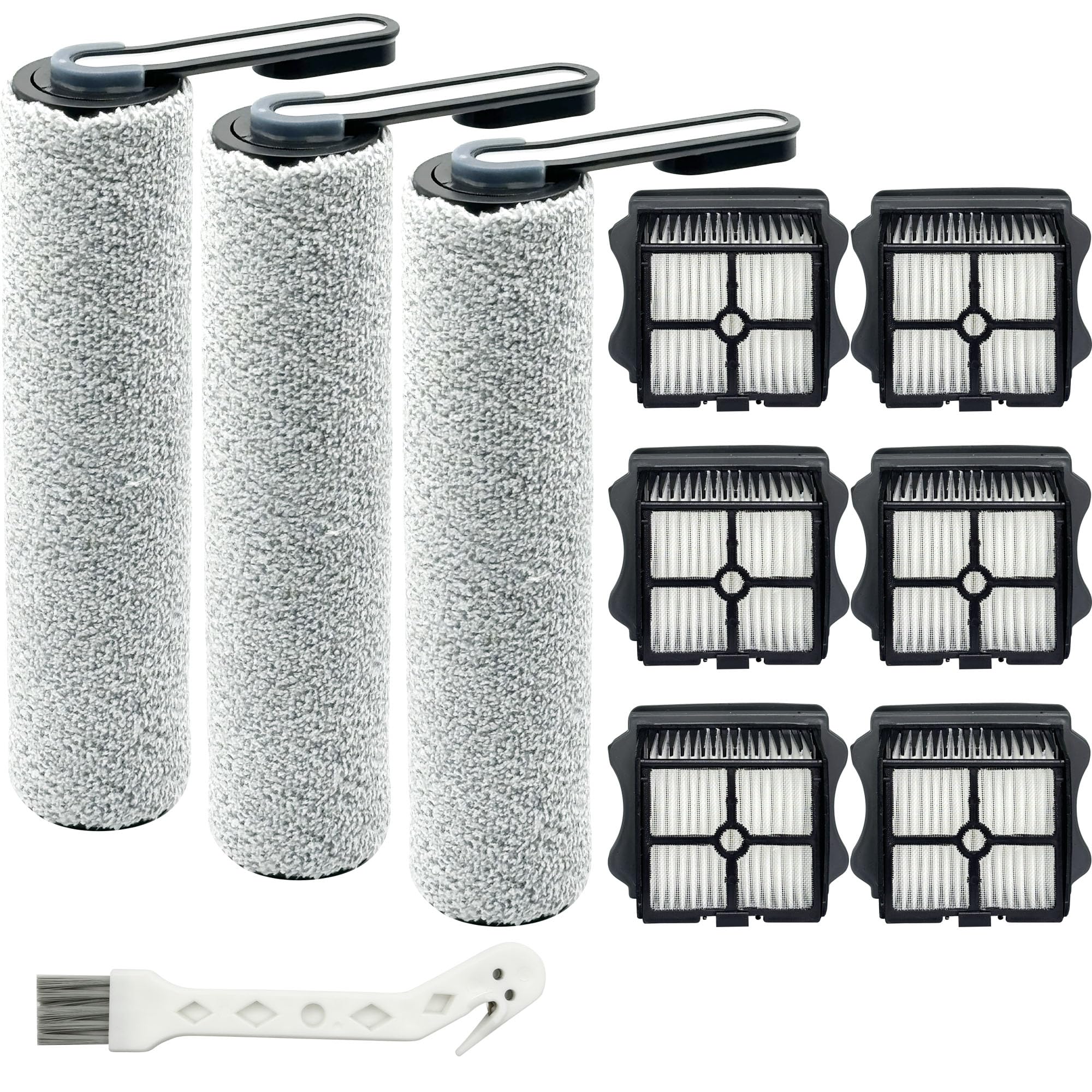 Brush Rollers and Filters Replacement Compatible with Tineco S5 / S5 Pro /S5 Pro 2 / S5 Blue Cordless Wet Dry Vacuum Cleaner- 3 Brush Rollers + 6 Vacuum Filters + 1 Cleaning Tool