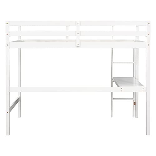 HomSof Twin Loft Bed with Built-in Desk,White