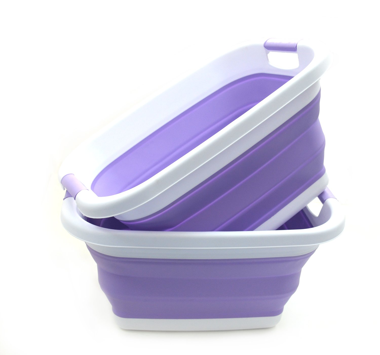 SAMMART Set of 2-25L (6,6 gallon) Collapsible Laundry Basket/Tub-Foldable Storage Container/Organizer-Portable Washing Bin-Space Saving Hamper, Water capacity: 20L (5.28 gallon) (2, Lt. Purple)