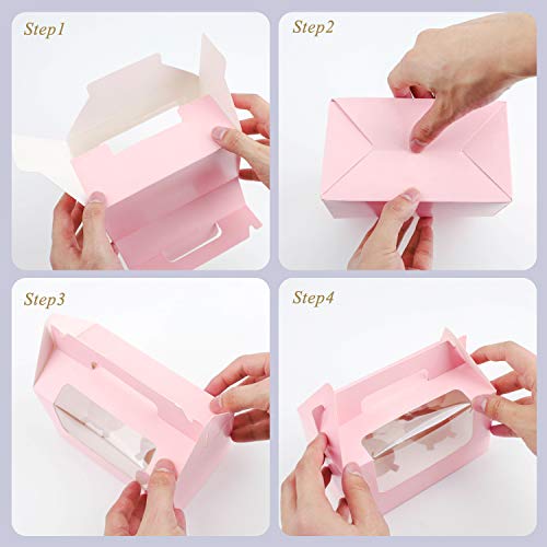 EUSOAR Cupcake Containers with Holders, 50pcs 6.3" x 3.5" x 3.0" Cupcake Carrier with Window Insert and Handle, Bakery Wrapping Party Favor Packing Togo Take-Out Cupcake Muffin Carry Boxes Container
