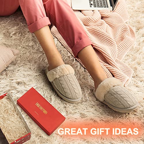 DREAM PAIRS Women's Cozy_06 Beige Cable Knit Faux Fur Mules Comfy Slippers Size 11 M US