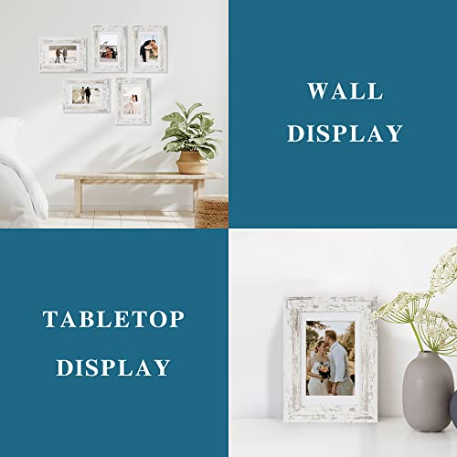 Hongkee 4x6 Picture Frame Set of 4, with Real Glass and Distressed White Wood Frame, Multi 4 by 6 Picture Frame for Wall or Tabletop Display, Display Picture 3.5x5 with Mat or 4x6 Without Mat