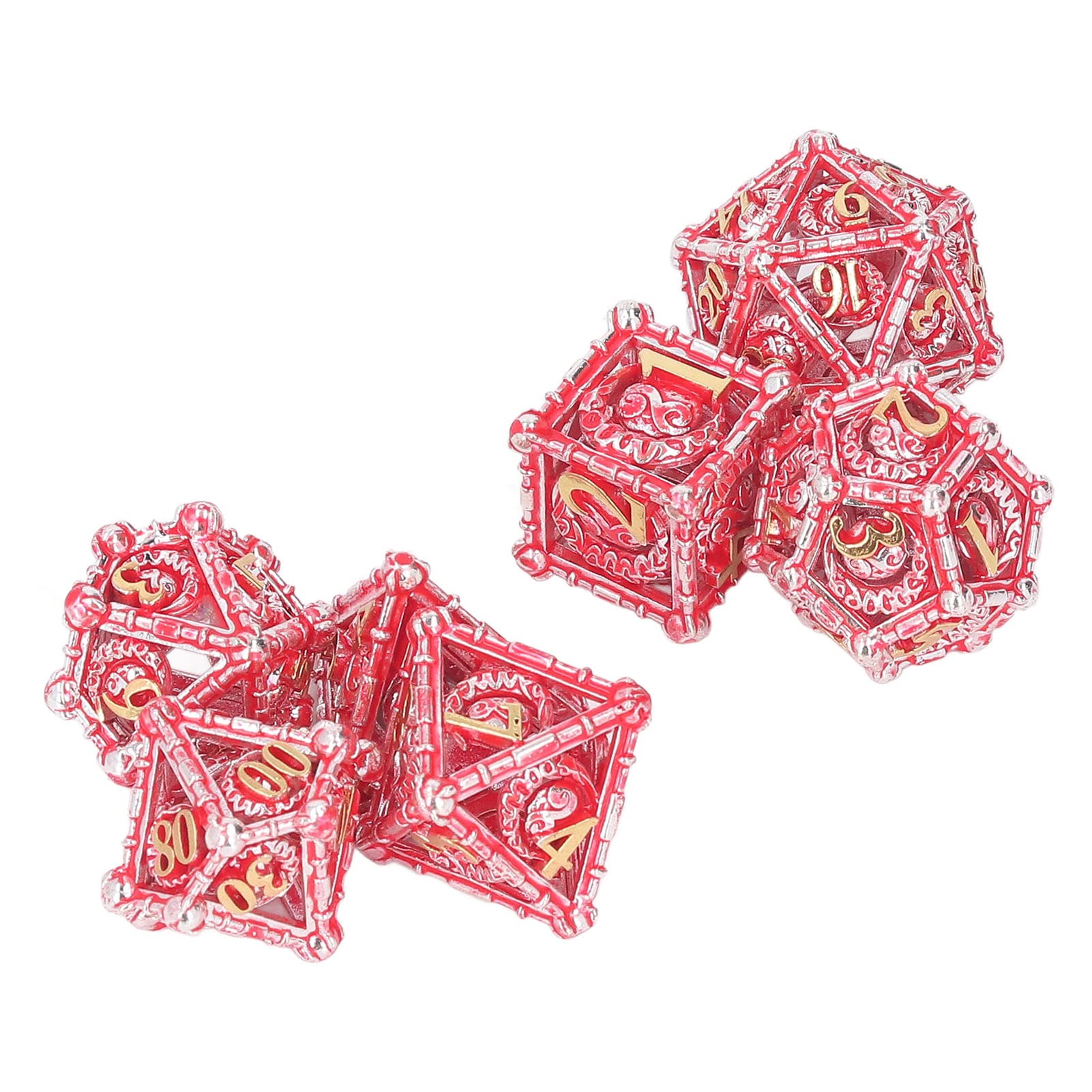 Board Game Dice, High Hardness Metal Dice Set Hollow Polyhedral 7PCS Finely Polished for Tabletop Games