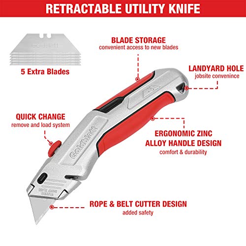 Goldblatt Trim Puller, Removal Multi-Tool & Heavy Duty Retractable Utility Knife & Claw Hammer with Hickory Handle for Baseboard, Molding, Siding and Flooring Removal, Remodeling