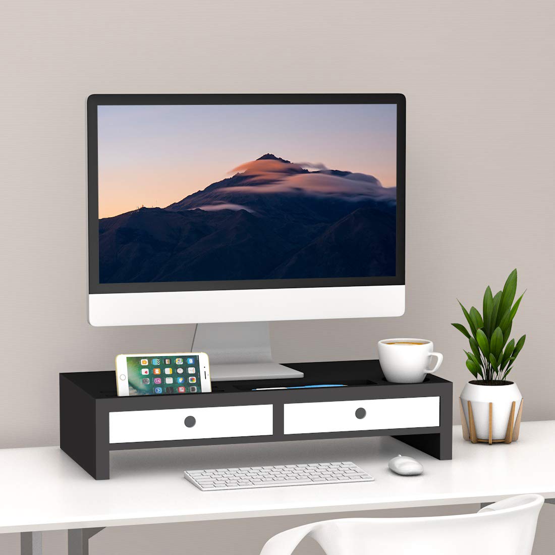 Bambloom Monitor Stand Riser with Drawer - Desk Shelf Organizer Keyboard Storage Black 22" x 10.6" x 4.7"