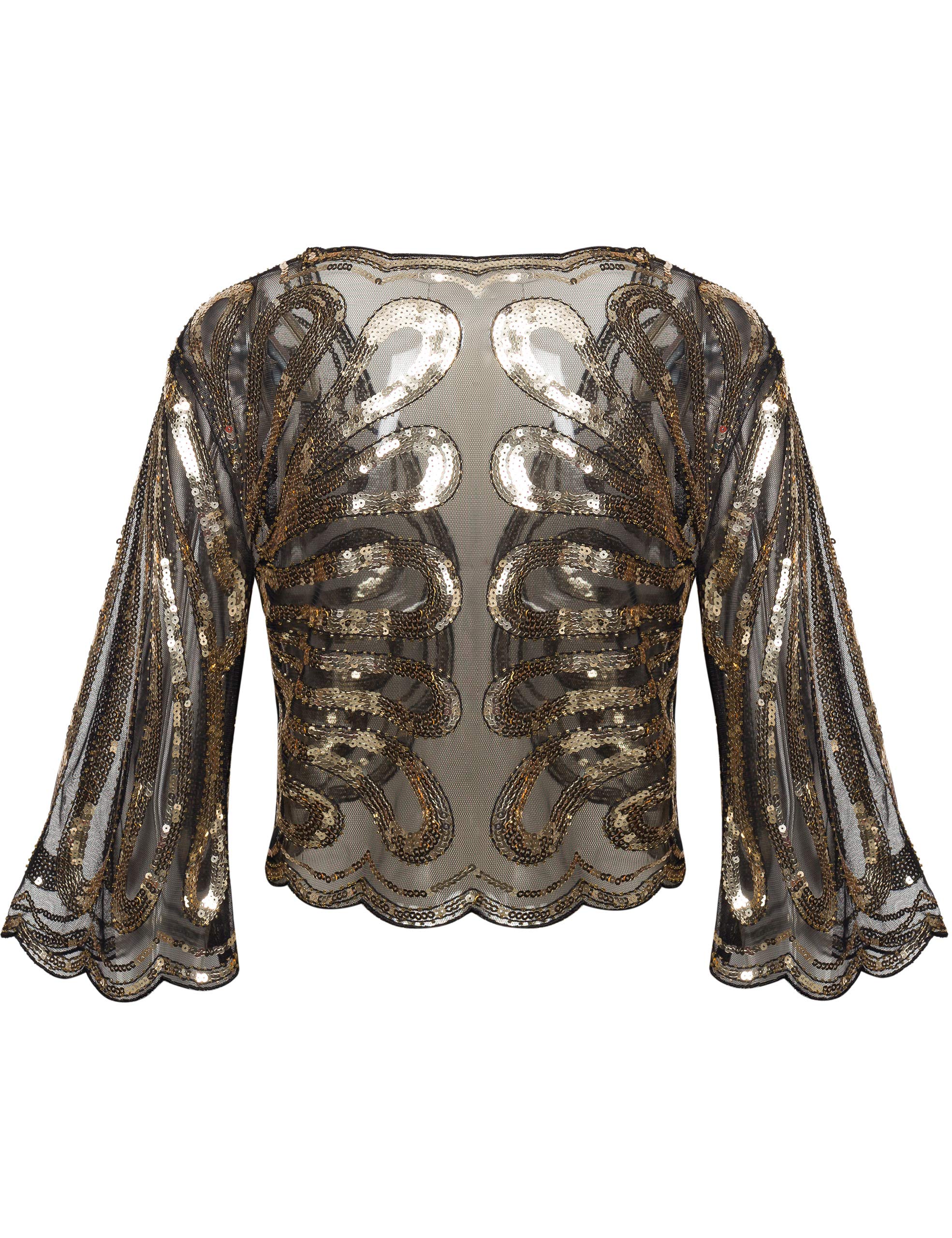 BABEYOND 1920s Sequin Shawl Wrap Gatsby Beaded Evening Cape Flapper Bolero Shrug (Black, X-Large)