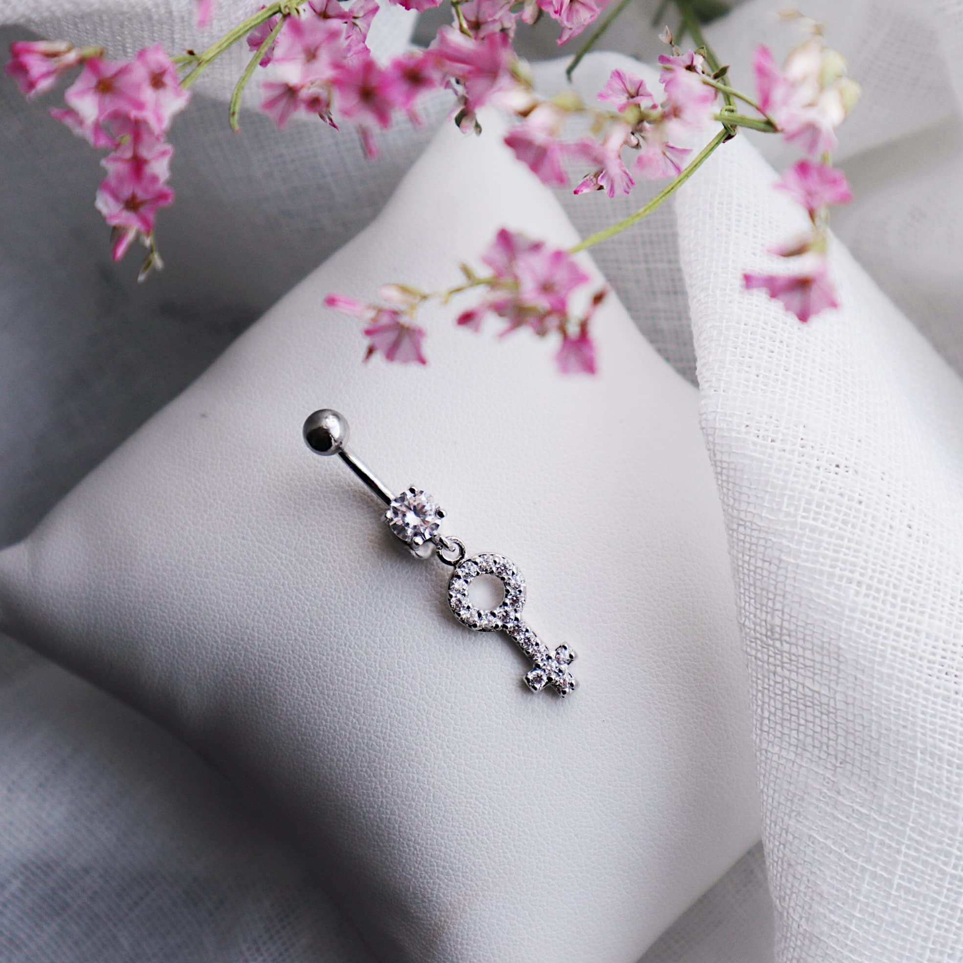 Belly Button Ring Sterling Silver Dangling Surgical Steel Barbell Navel Piercing – Cute Dangle Charm 14g - 10mm