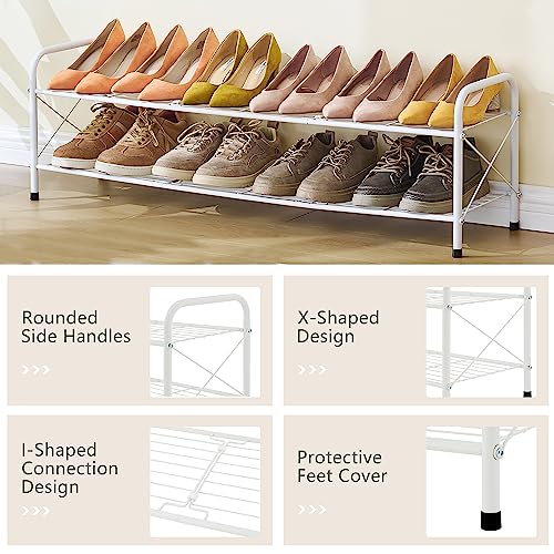 Hoctieon 2 Tier Shoe Rack for Closet, Shoe Rack FreeStanding, Entryway Shoe Shelf, Shoe Storage Organizer, Durable Mesh Style Shoe Rack, White