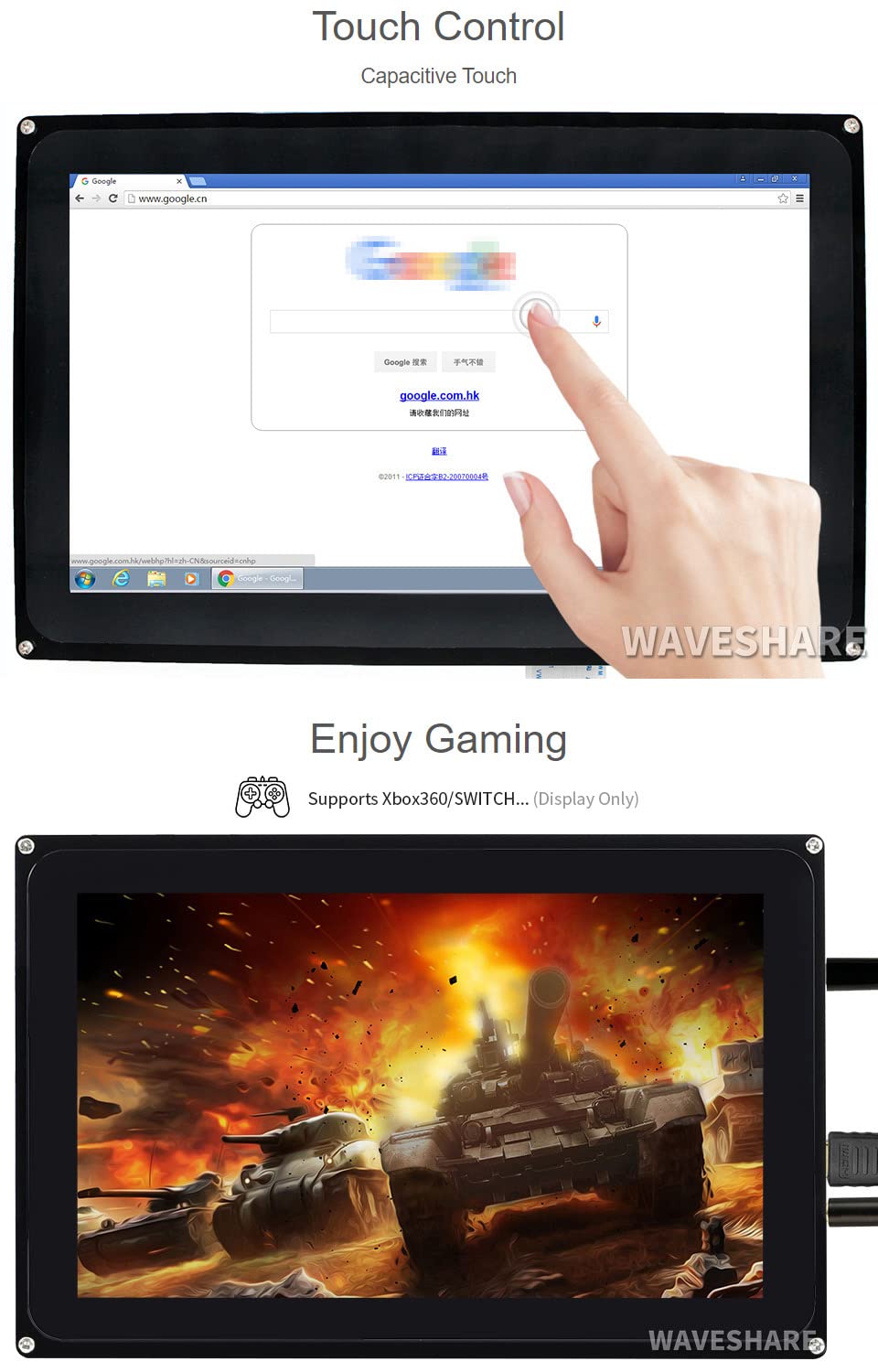 waveshare 10.1inch Capacitive Touch Screen LCD with Case Compatible with Raspberry Pi 4B/3B+/3A+/2B/B+/A+/Zero/Zero W/WH/Zero 2W CM3+/4 1024×600 Resolution HDMI Supports Jetson Nano/Windows