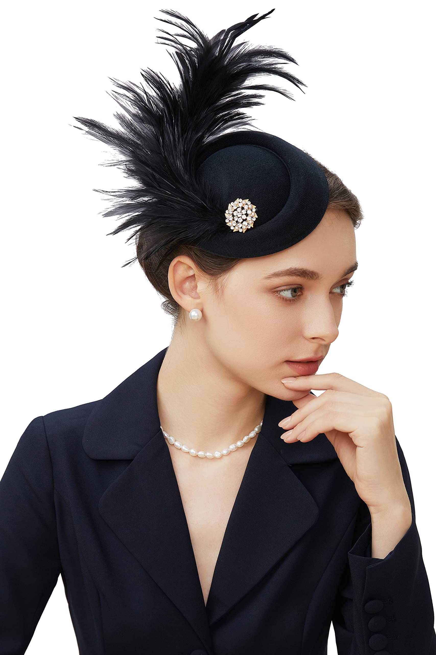 BABEYOND Fascinator Hat for Women Tea Party Kentucky Derby Fascinator Hat Pillbox Hat Peacock Feather Fascinator (Black)