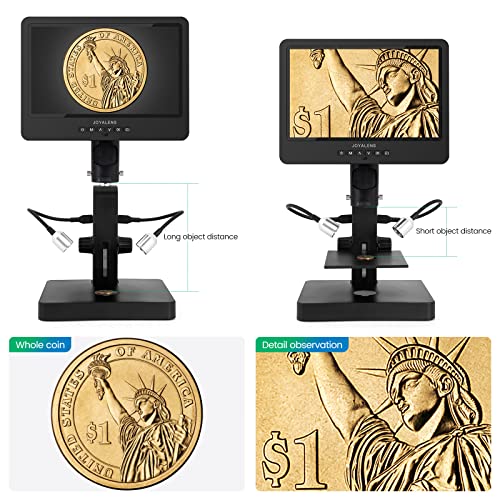 JOYALENS JL249PS 3 Lenses 10 Inch HDMI LCD Digital Microscope, UHD 4000× 24MP Biological Microscope with Prepared Slides, Coin Microscope for Full-Size Coins Error Coins, PC/TV Compatible, 32G Card