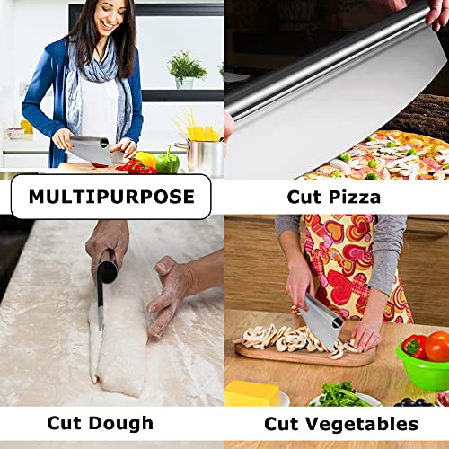 Pizza CutterĀ Rocker 14 inch Sharp Stainless Steel Slicer Knife with Protective Blade Cover for Kitchen Dishwasher Safe