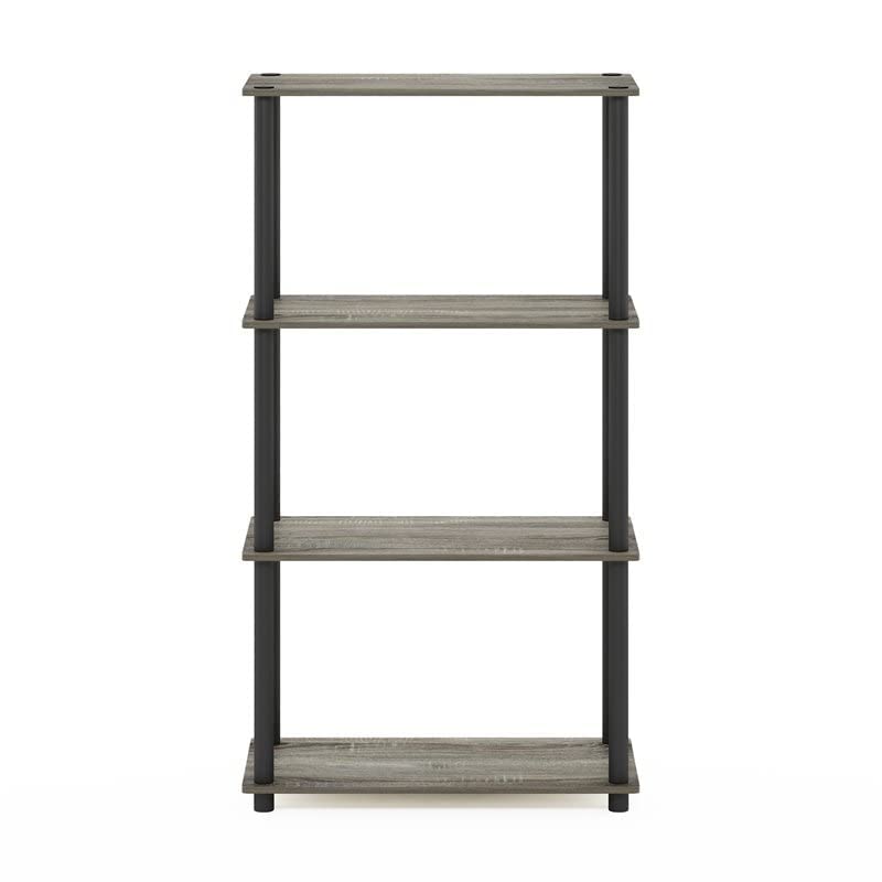 Furinno (99557GYW/BK) Turn-N-Tube 4-Tier Multipurpose Shelf Display Rack - French Oak Grey/Black