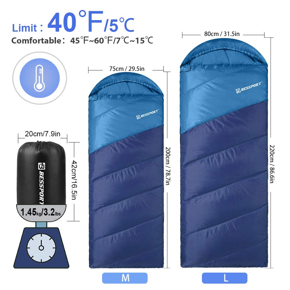 Bessport Camping Sleeping Bag - 3 Season 40℉/5℃ Lightweight Sleeping Bag Water Repellent Backpacking Sleeping Bag for Camping Backpacking Hiking