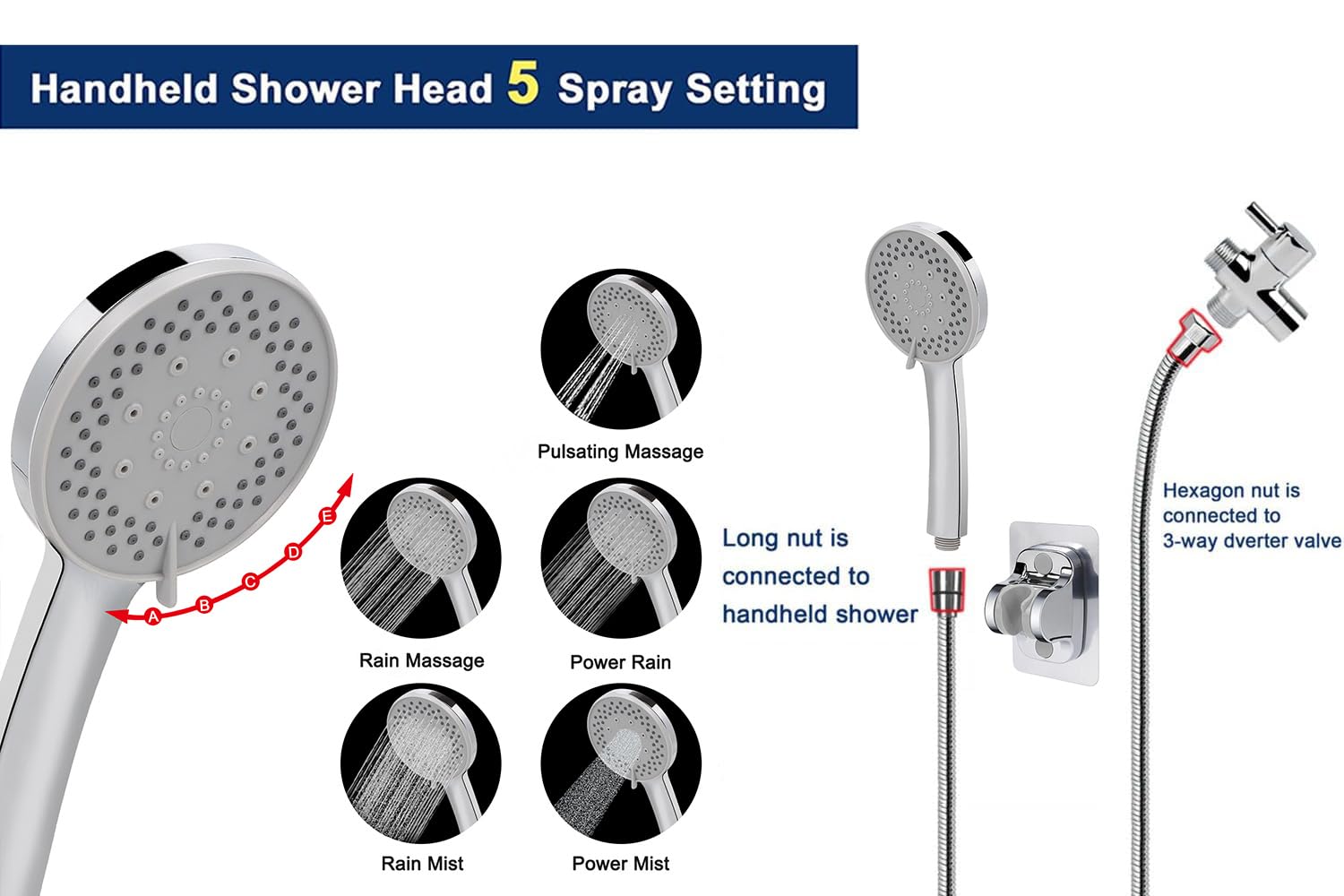 Shower Head Combo with 11'' Extension Arm,High Pressure 8" Rain Shower Head with Handheld Shower Spray and Holder/ 1.5M Hose,Dual Rainfall Showerhead Set,Chrome
