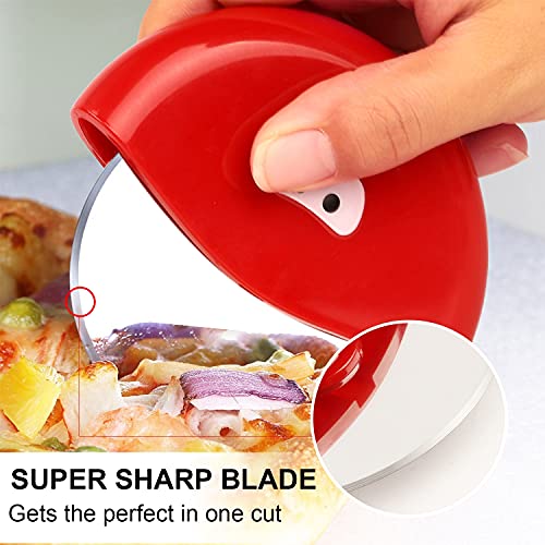 Pizza Cutter Wheel - 2 Pack Pizza Slicer Cutter,3 Inch Super Sharp Stainless Steel Blade with Protective Plastic Guard Cover and Easy To Clean (Red)