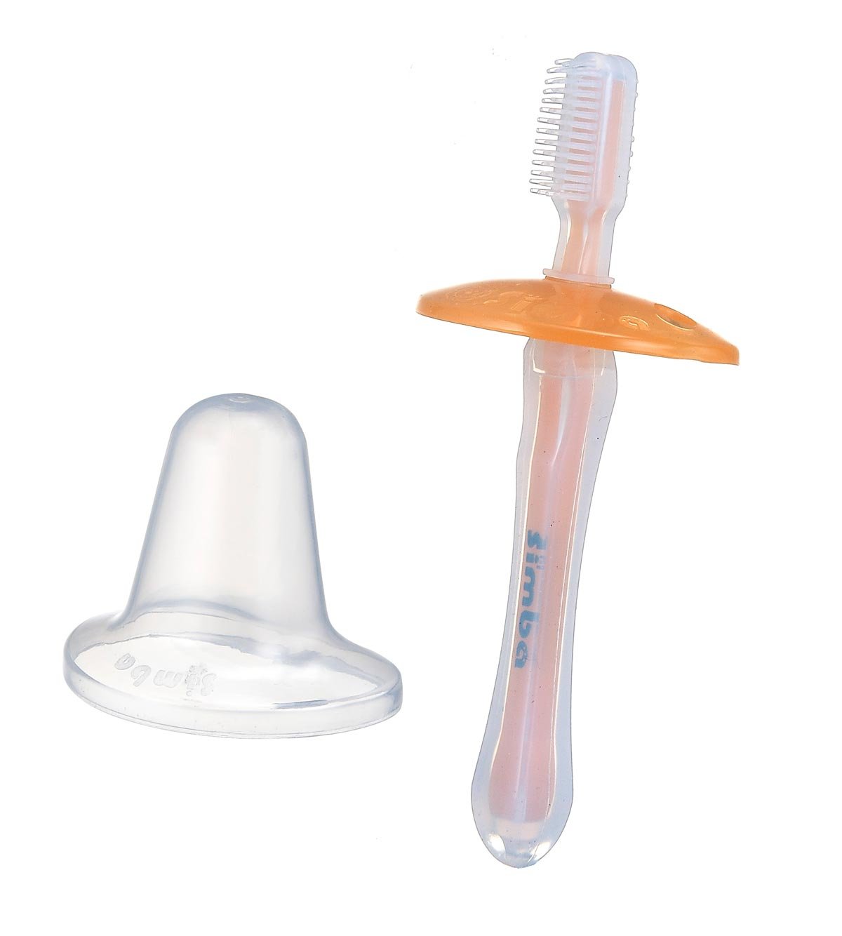 Simba Soft Bristle Silicone Baby Toothbrush with Milk Residue/Fur Scrubber (Orange)