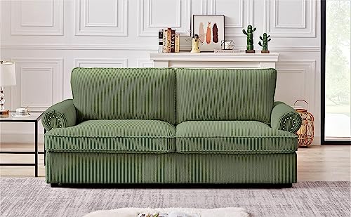 Container Furniture Direct Reversible Sleeper Sofa with Memory Foam Mattress, Comfortable and Durable Full Size Bed Couch for Living Rooms, Upholstered with Corduroy Fabric, 70" Wide, Dark Green
