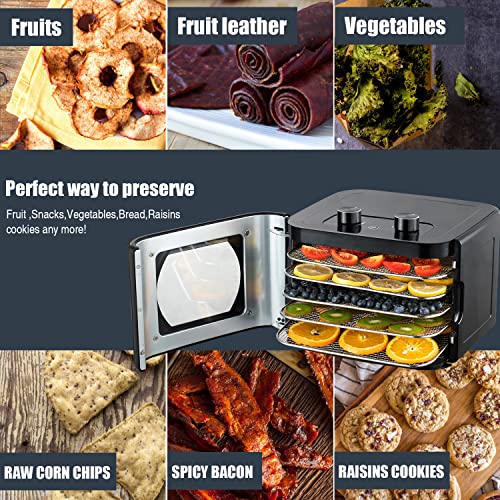 NutriChef Electric Countertop Food Dehydrator Machine - 350-Watt Premium Multi-Tier Meat Beef Jerky Maker Fruit/Vegetable Dryer w/ 4 Stainless Steel Trays, Digital Timer, Temperature Control