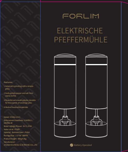 FORLIM Electric Salt and Pepper Grinder Set, Automatic Salt and Pepper Grinder Set, One Handed Operation Refillable Mill with Light, Adjustable Coarseness - 2 Mills