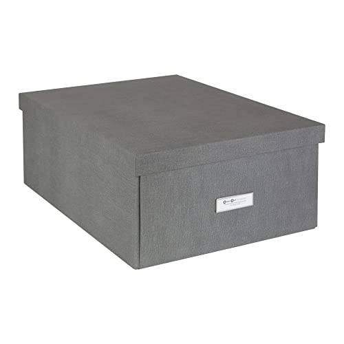 Bigso Katrin KD Collapsible Storage Box | Photo Storage Box with Labelframe for Easy Identification | Simple Assembly without Tools | Decorative Storage Boxes with Lids | 13.5"x17.6"x7.2" | Grey
