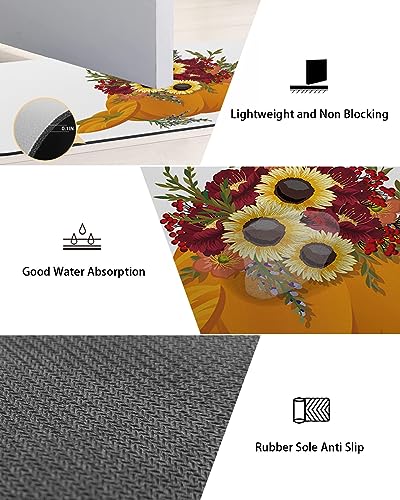 KITHOME Bath Mat for Bathroom Non Slip Thanksgiving Pumpkin Sunflowers Diatomaceous Earth Bath Mats Highly Absorbent Door Mat Diatom Mud Washable Bathroom Mat for Tub Shower 16x24 Inch