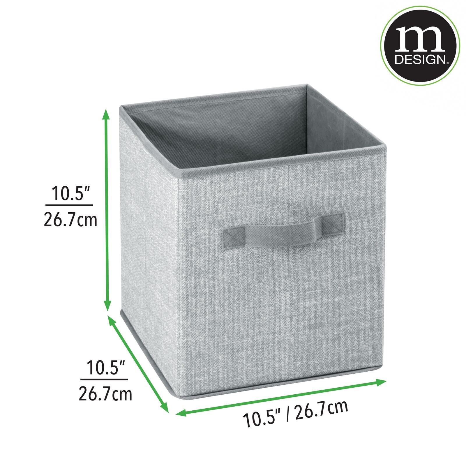 mDesign Small Fabric Collapsible Organizer Cube Bin Box with Front Handle for Cube Furniture Units, Closet or Bedroom Storage, Holds Clothing, Linens, Accessories - Lido Collection - 2 Pack - Gray