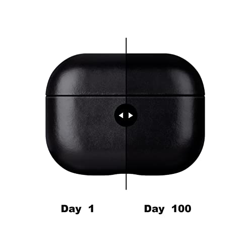 CYBOTOON Leather AirPods Pro 2 Case Cover with Button, Genuine Crystal Vegetable Tanned Oil Wax Leather Case for AirPods Pro 2nd Generation 2022, Retro Elegant Style, Front LED Visible, Black