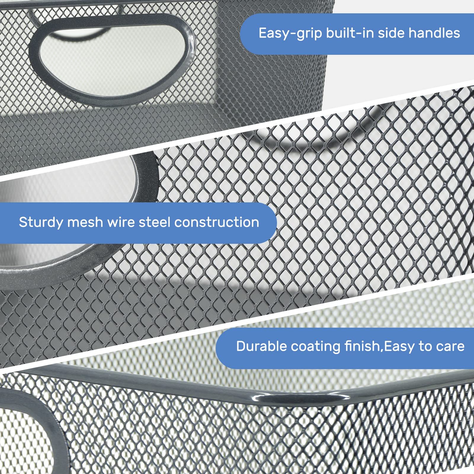 Wire Baskets for Organizing Neudeco Pantry Baskets 6 Pack Wire Storage Baskets Metal Mesh Baskets Storage Bins for Kitchen Laundry Garage Fridge Bathroom Countertop Organizer Gray
