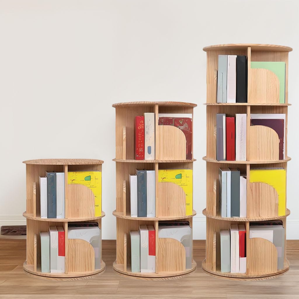 DELLMAO Rotating Bookshelf 3 Tier 360 Display Floor Standing Wood Bookcase Corner Storage Rack for Adults Kids Multi-Functional Bookshelf Organizer