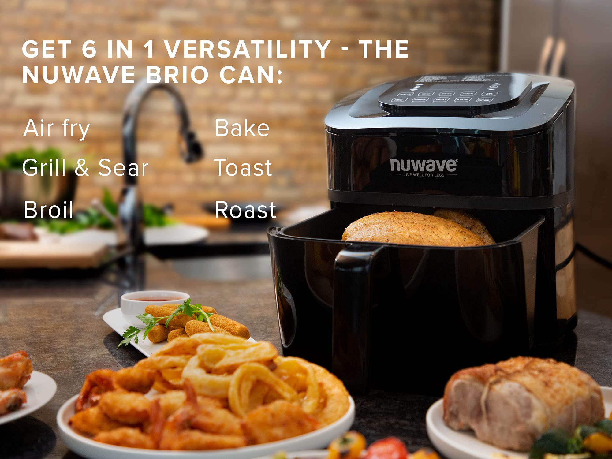 NUWAVE Brio 7-in-1 Air Fryer Oven, 7.25-Quart with One-Touch Digital Controls, Non-Stick Air Circulation Riser & Reversible Rack Included