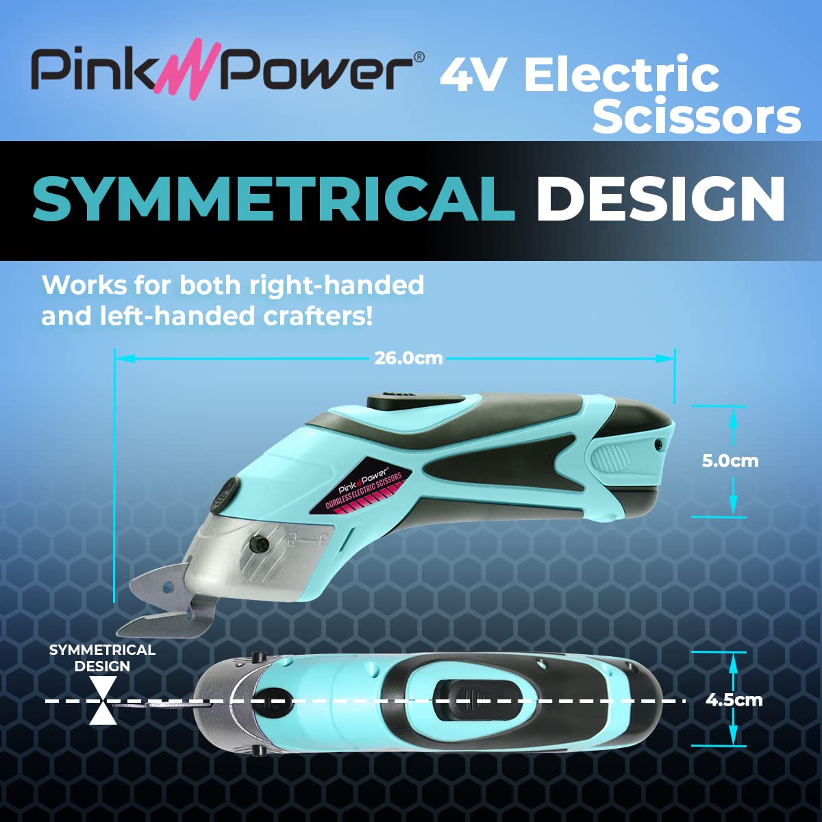 Pink Power Electric Fabric Scissors for Crafts, Sewing, Cardboard, Carpet & Scrapbooking - Heavy Duty Cutting Tool, Automatic Cordless Electric Scissors Fabric Cutter & Rotary Cutter Set (Aqua Splash)