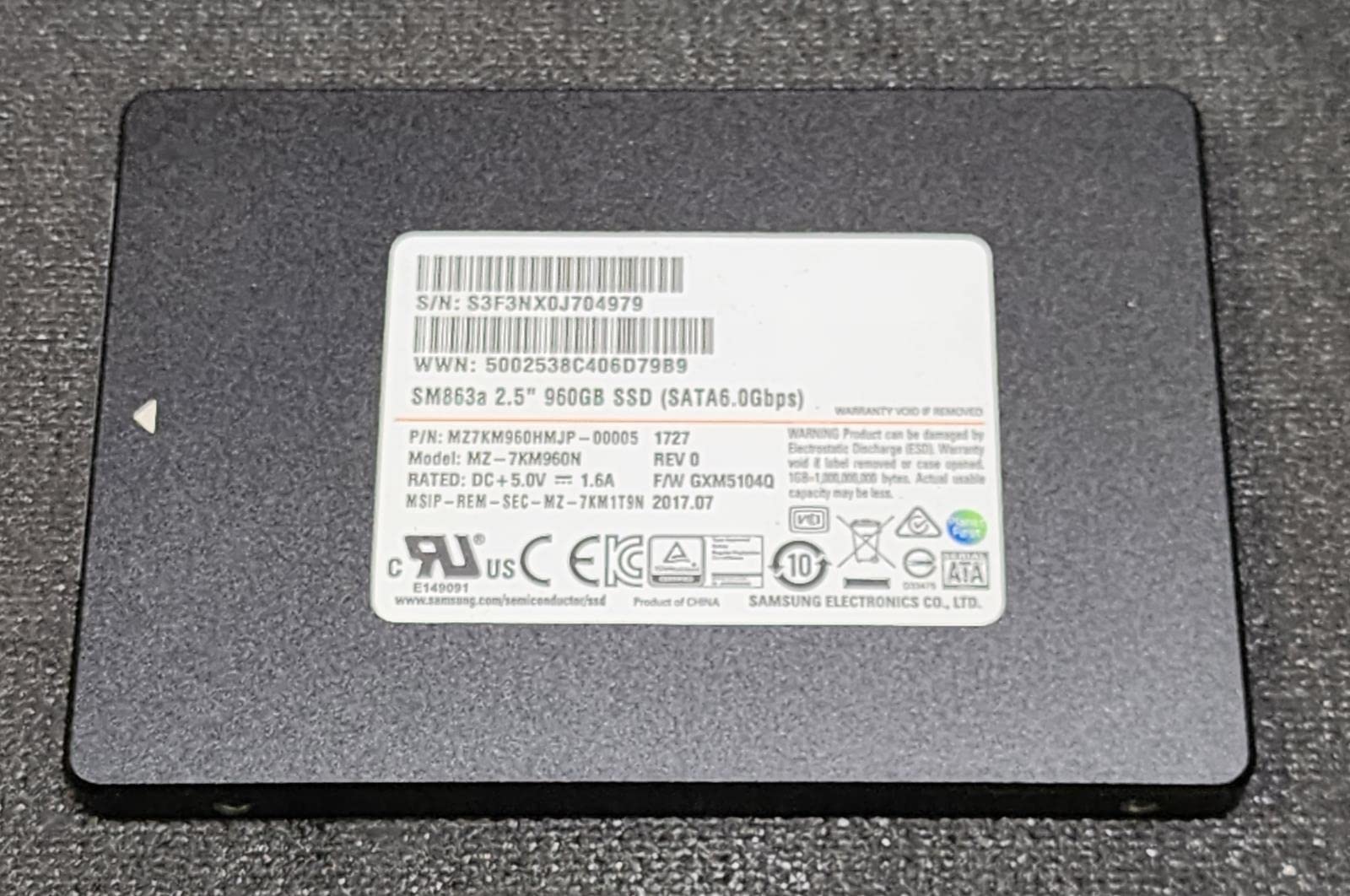 Samsung SM863a 960 GB Solid State Drive - SATA (SATA/600) - 2.5 Drive - Internal - 510 MB/s Maximu