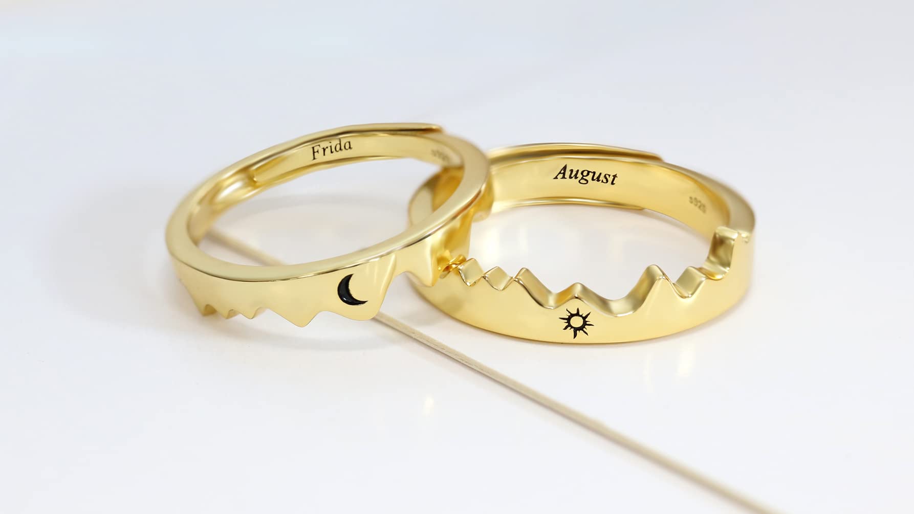 BEOTIMOO 925 Sterling Silver Personalized Matching Rings for Couple Sun Moon Promise Bands Set for Her Him Adjustable Custom Engraved Engagement Wedding Ring