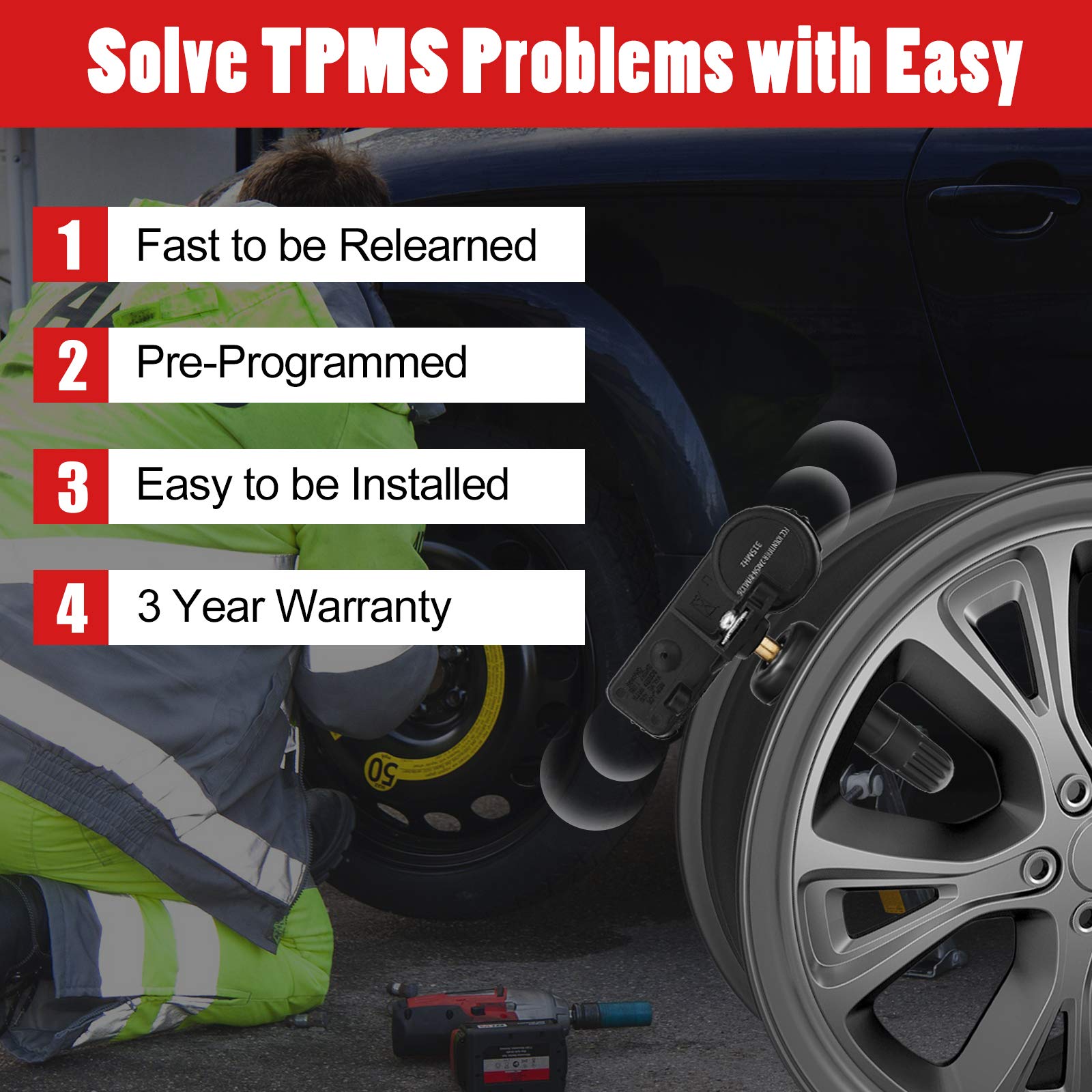 BDFHYK TPMS Sensor 315Mhz Programmed Tire Pressure Sensor Compatible with Lincoln Replaces# 9L3Z-1A189-A DE8T-1A180-A DE8T-1A180-AA