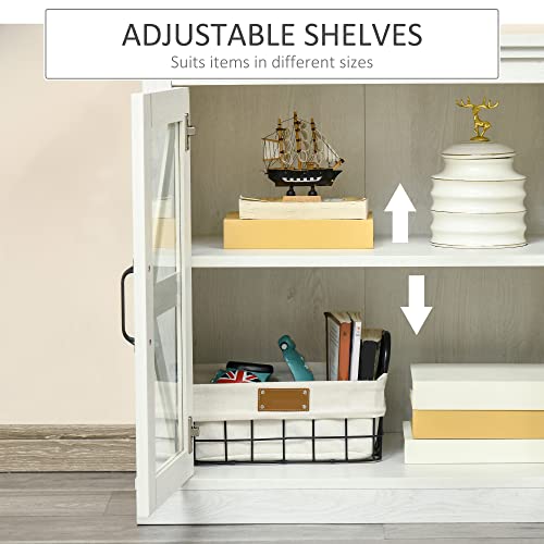 HOMCOM Sideboard Buffet Cabinet, Glass Door Credenza, Coffee Bar Cabinet with Adjustable Shelf, White