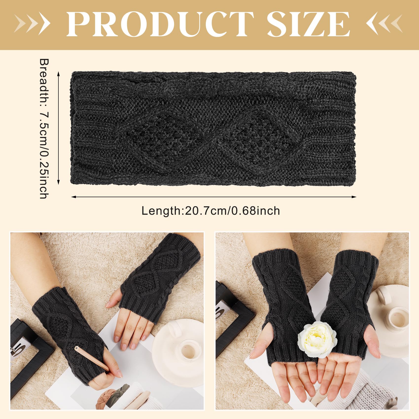 Justay Women Winter Warm Knit Fingerless Gloves Hand Crochet Thumbhole Arm Warmers Mittens
