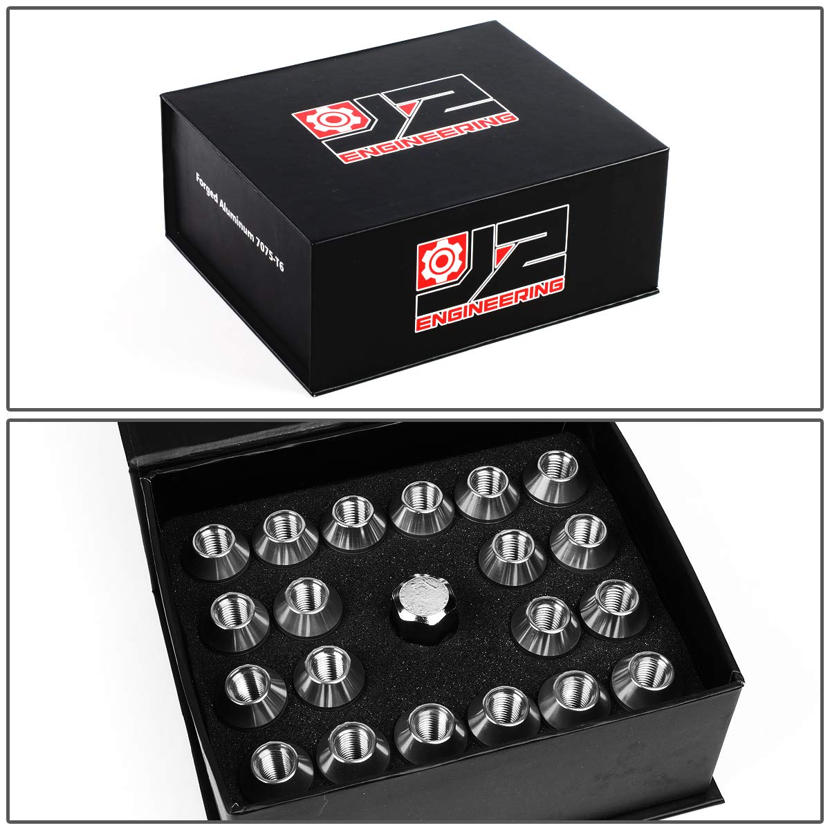 J2 Engineering 7075 Aluminum Silver M12 x 1.5 20Pcs L: 35mm Close End Lug Nut w/Socket Adapter