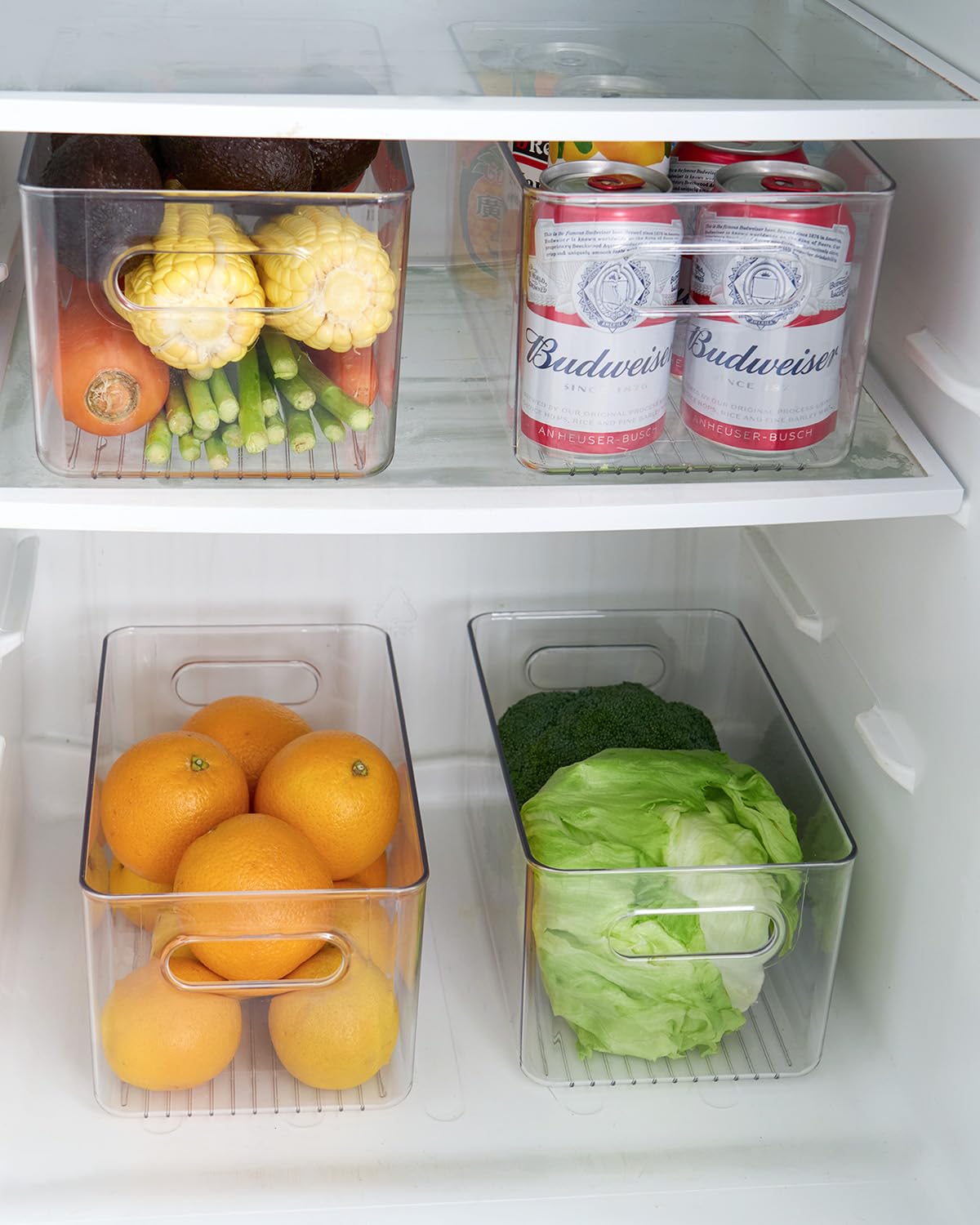 Chikit 4 PCS Clear Plastic Storage Bins, Refrigerator Organizer Bins with Handles, Pantry Organizer Bins for Food, BPA-Free Fridge Organizer for Fridge, Freezer, Kitchen, Cabinet, Pantry, 10" Long