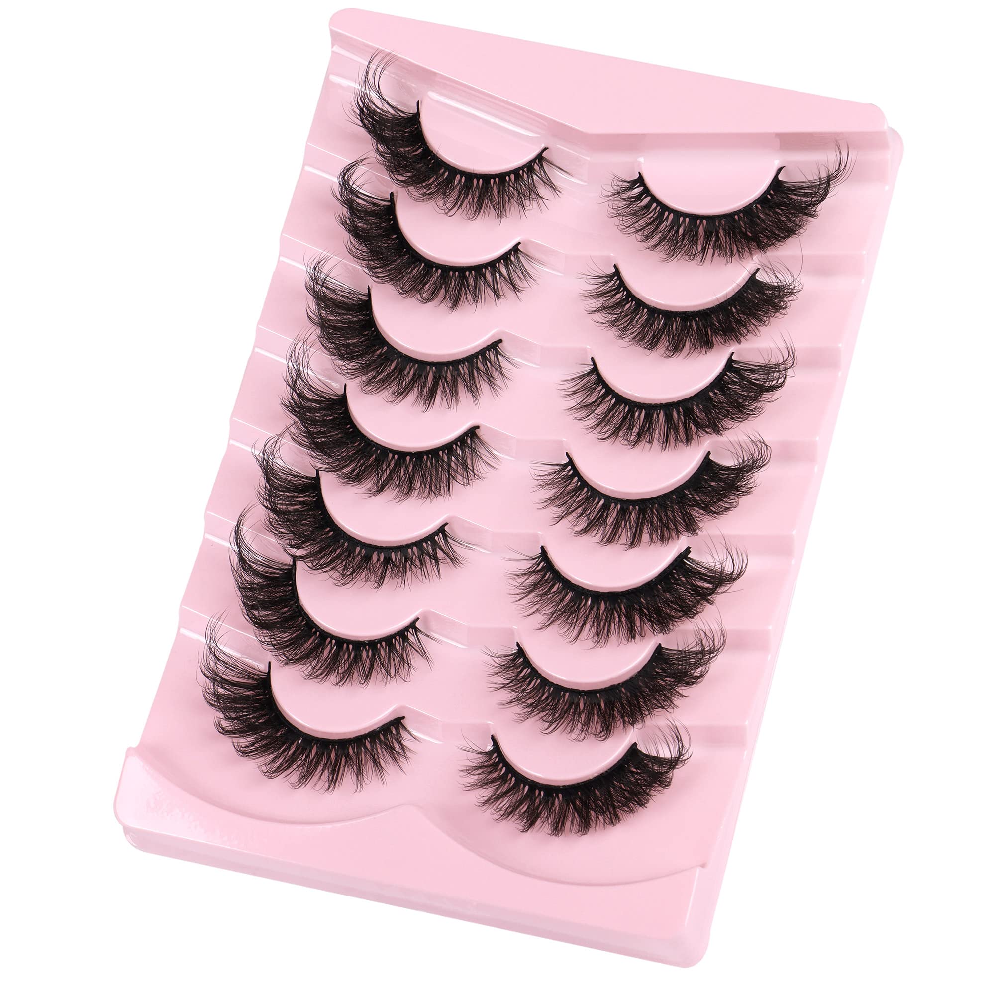 Cat Eye Fake Lashes Dramatic False Eyelashes Faux Mink Lashes Extension Wispy Fluffy Natural Look 7 Pairs Pack Fox Eye Lash 8D Volume Thick long Reusable Light Cruelty-Free by Boahankuke