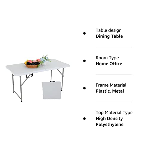 FDW Folding Table 4FT Picnic Table Adjustable Height Plastic Table Camping Table Office Table for Home Office Party Picnic