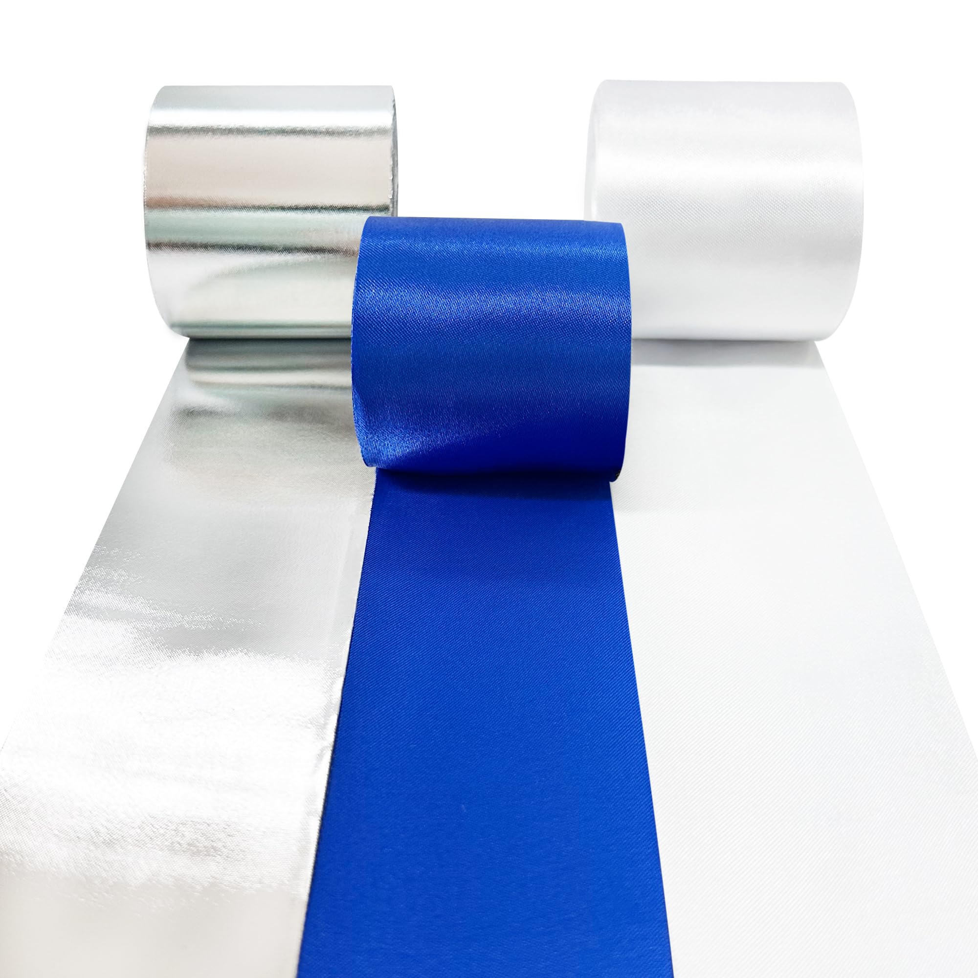 Silver Blue White Satin Ribbon 65.7YdĂ1.97" Wide Navy White Metallic Silver Ribbon for DIY Craft Gift Wrapping Invitation Card Party Backdrop Wedding Nautical Birthday Graduation Ribbon Decorations