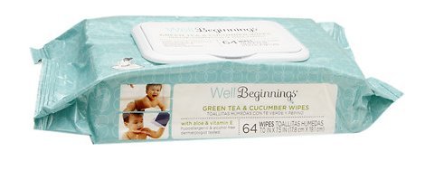 Well Beginnings Baby Wipes Green Tea & Cucumber With Aloe & Vitamin E, 128 count Total