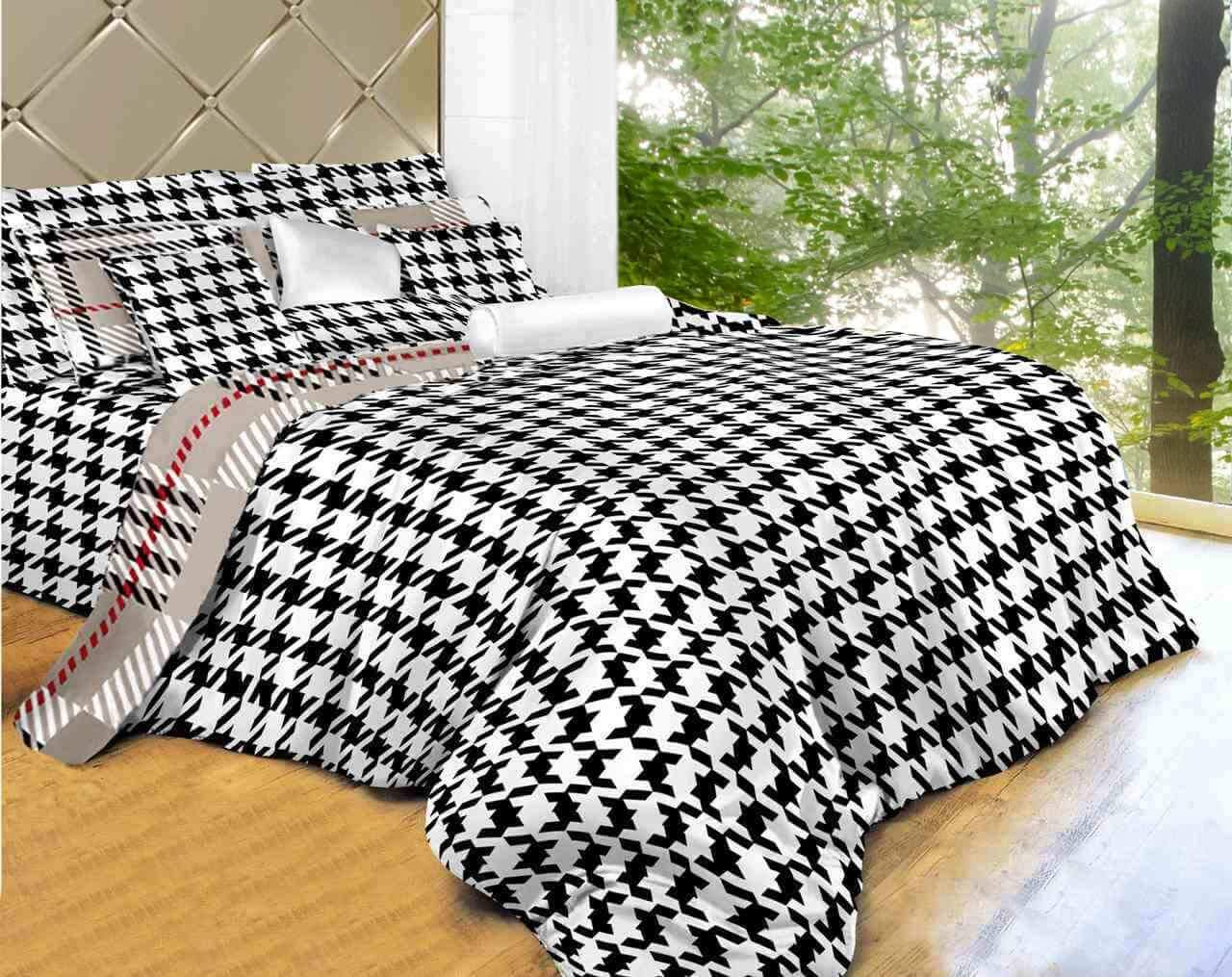 Dolce Mela DM498T 4-Piece Check Bedding Dorm Room Duvet Cover Set, Twin X-Large, Houndstooth, Off-White